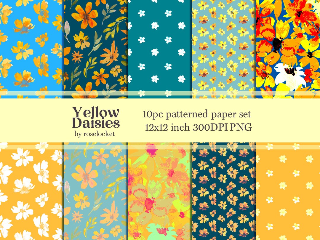 Yellow Daisy Digital Paper Pattern for Planners, Crafts, and Branding ...