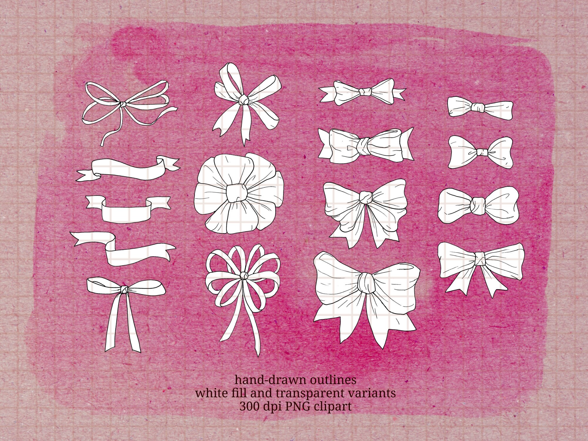 Ribbons and Bows Outlines, PNG Black and White Lineart for Kids Crafts ...