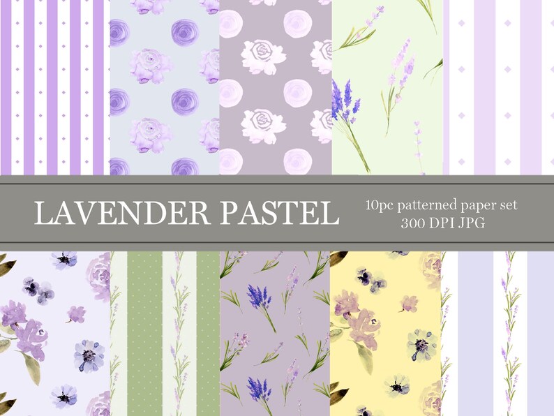 Lavender Florals Repeating Pattern, Pastel Digital Paper Set, Instant ...