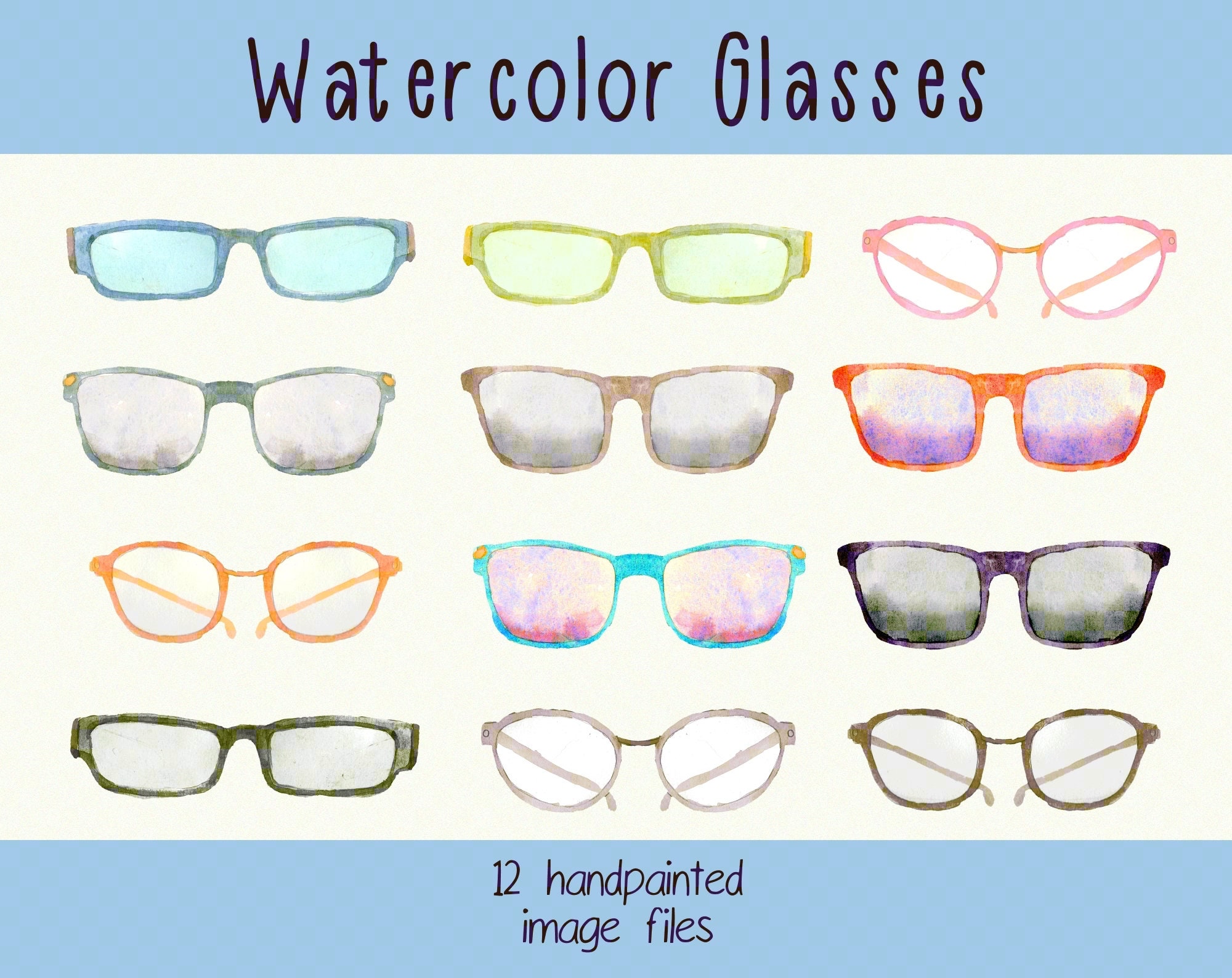 Glasses Sunglasses Watercolor Clipart, Digital Download, Summer Fun ...