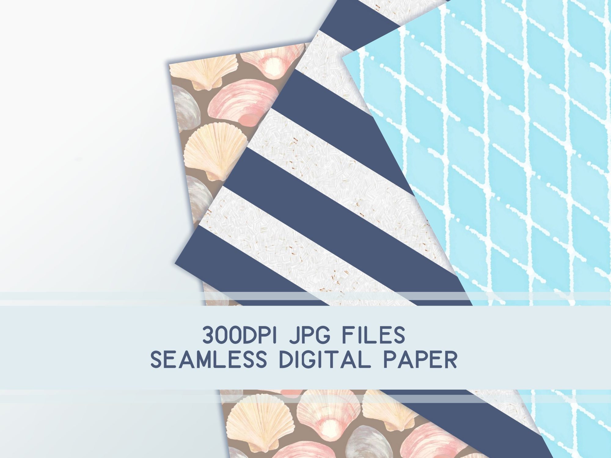 Beach Digital Scrapbook Paper, Ocean Repeating Pattern Set, Nautical ...