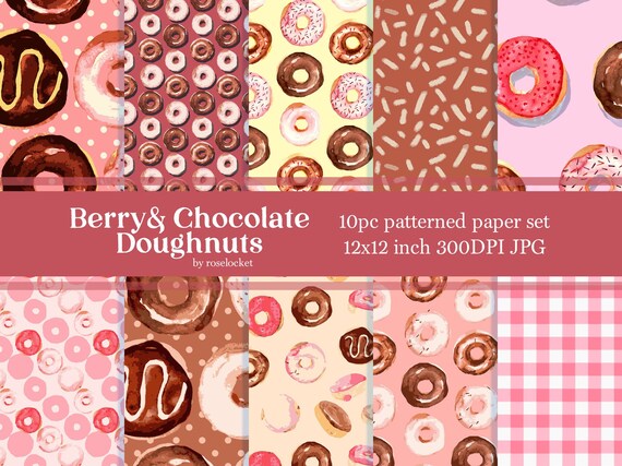 Berry Chocolate Donut Paper Set Pink Doughnut Repeating | Etsy