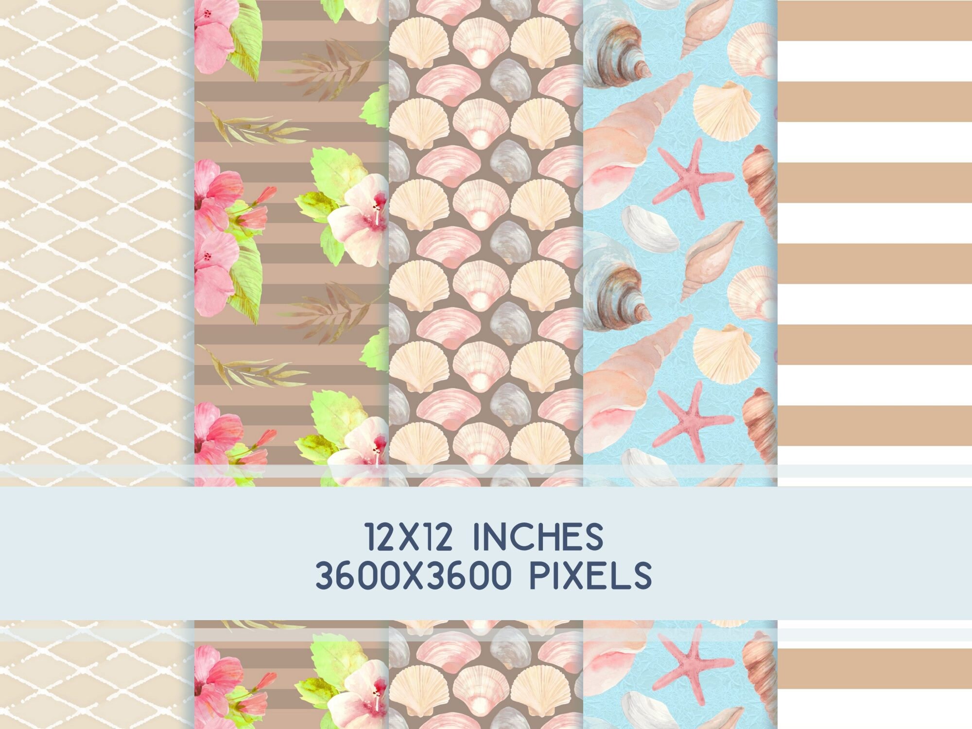 Beach Digital Scrapbook Paper, Ocean Repeating Pattern Set, Nautical ...