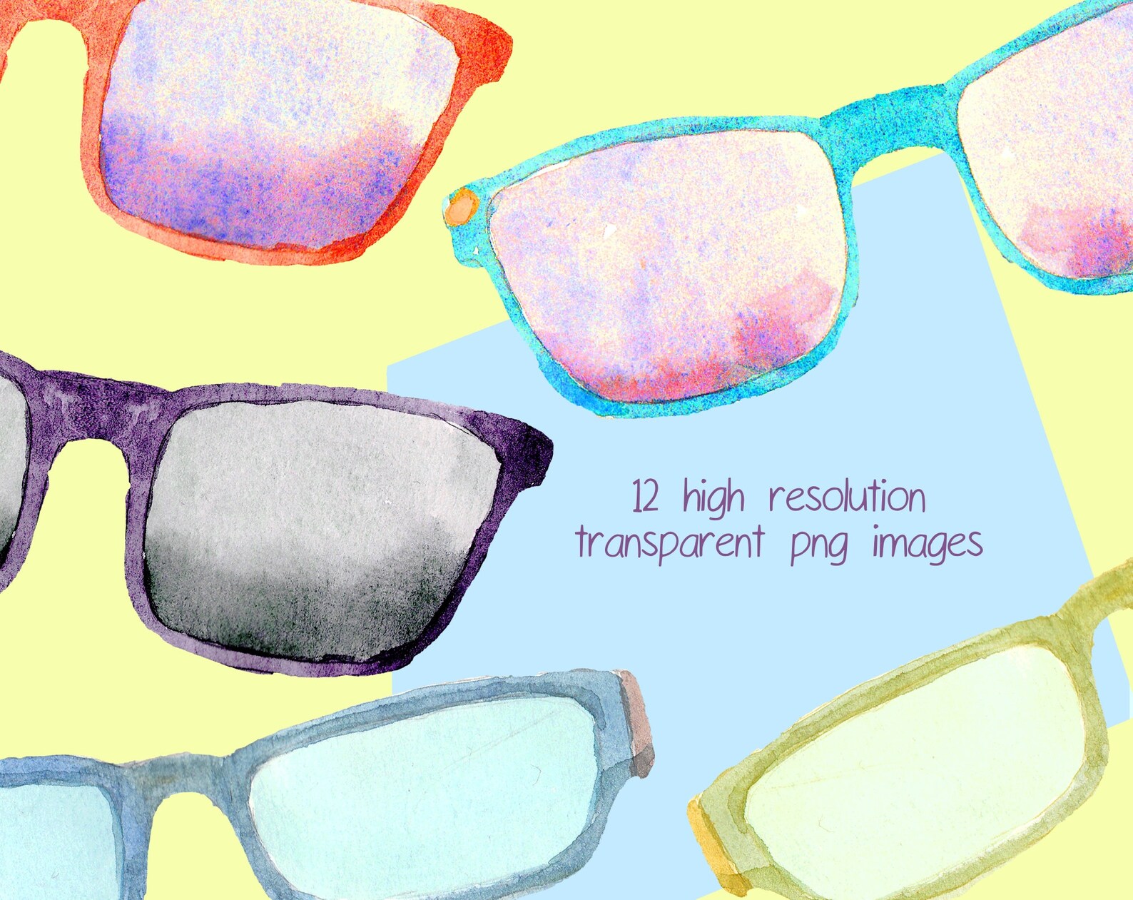 Glasses Sunglasses Watercolor Clipart, Digital Download, Summer Fun ...