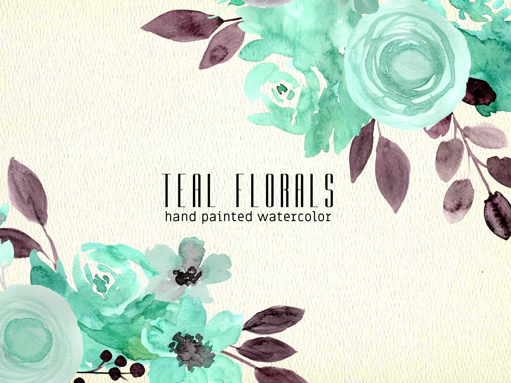 Teal Watercolor Florals, Mint Green Flowers, Png, Ocean Color ...