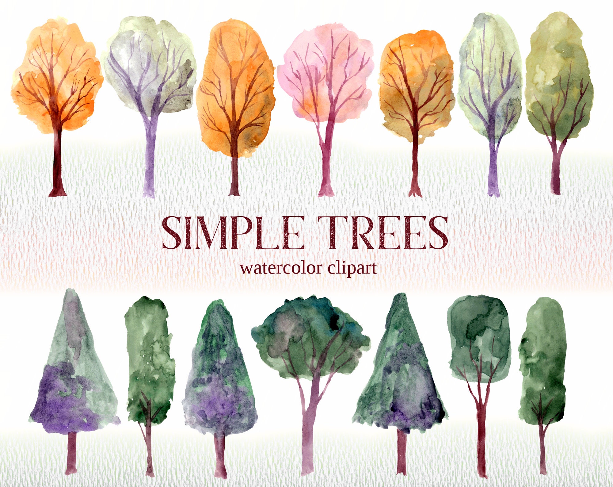 Watercolor Trees Illustration, Simple Foliage Transparent Png, Woodland ...