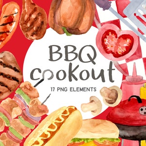 Barbecue Cookout Watercolor Clipart, Bbq Summer Food, Meat Burgers ...