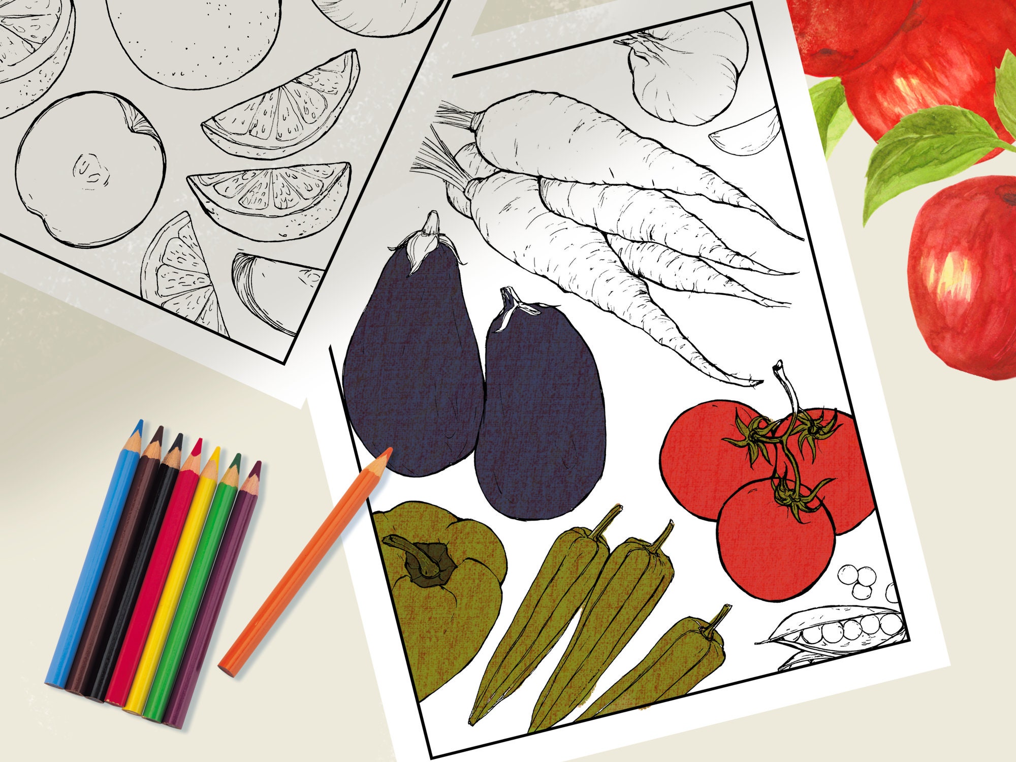 Fruits and Vegetables Printable Coloring Pages for Teachers and Senior ...