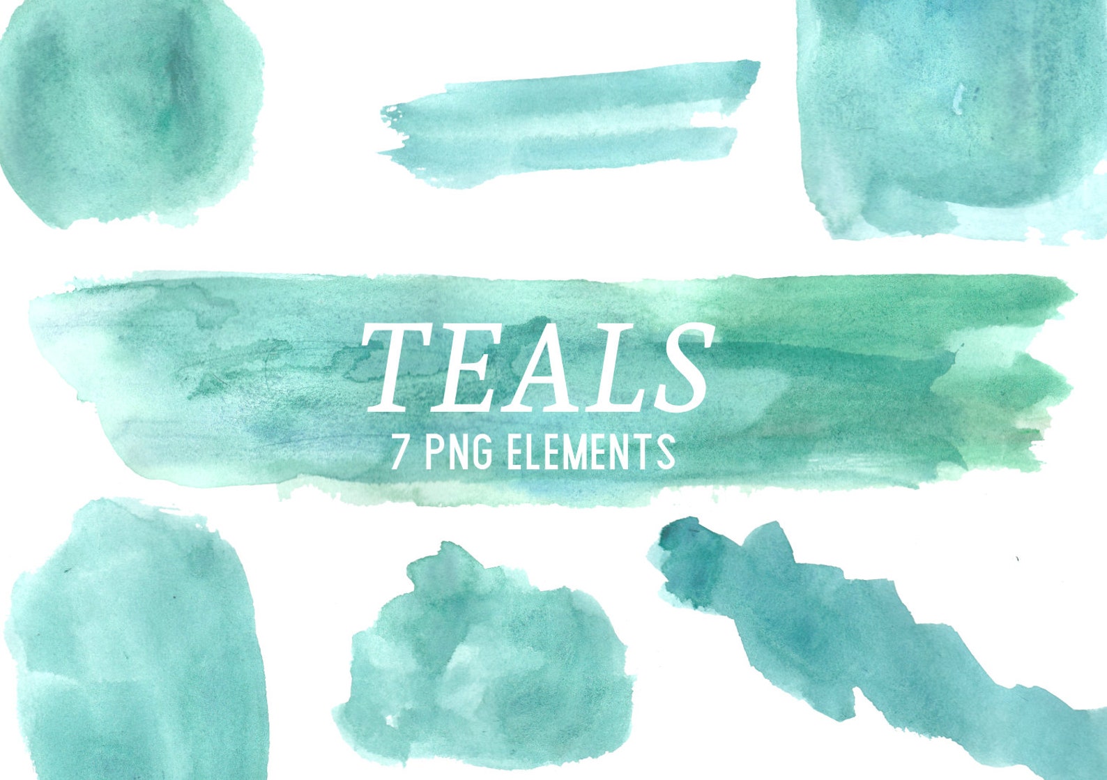 Teal Splotches Watercolor Clipart Paint Brush Strokes Clip Art Ocean ...