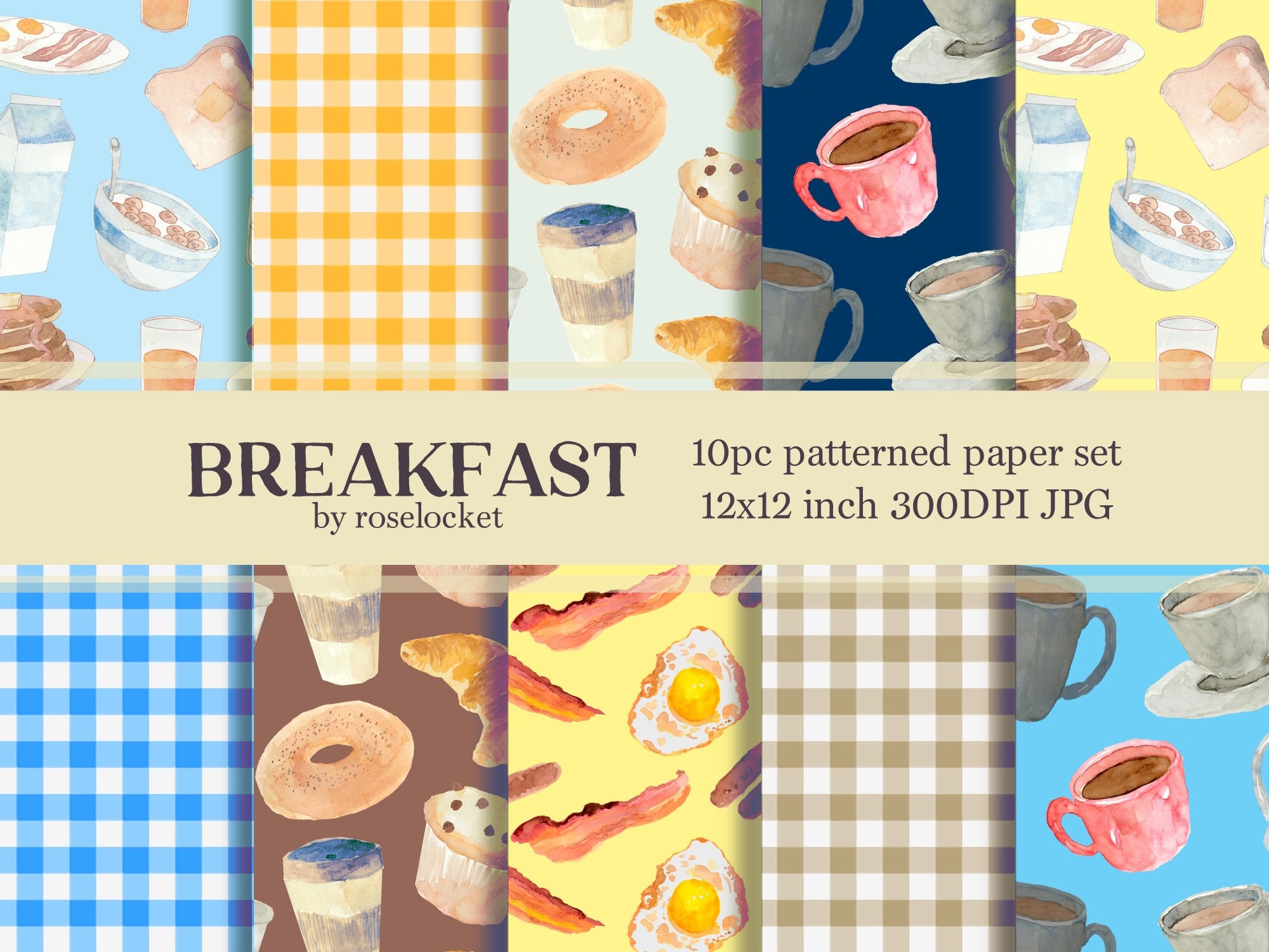 Breakfast and Coffee Digital Paper Repeating Patterns - Etsy