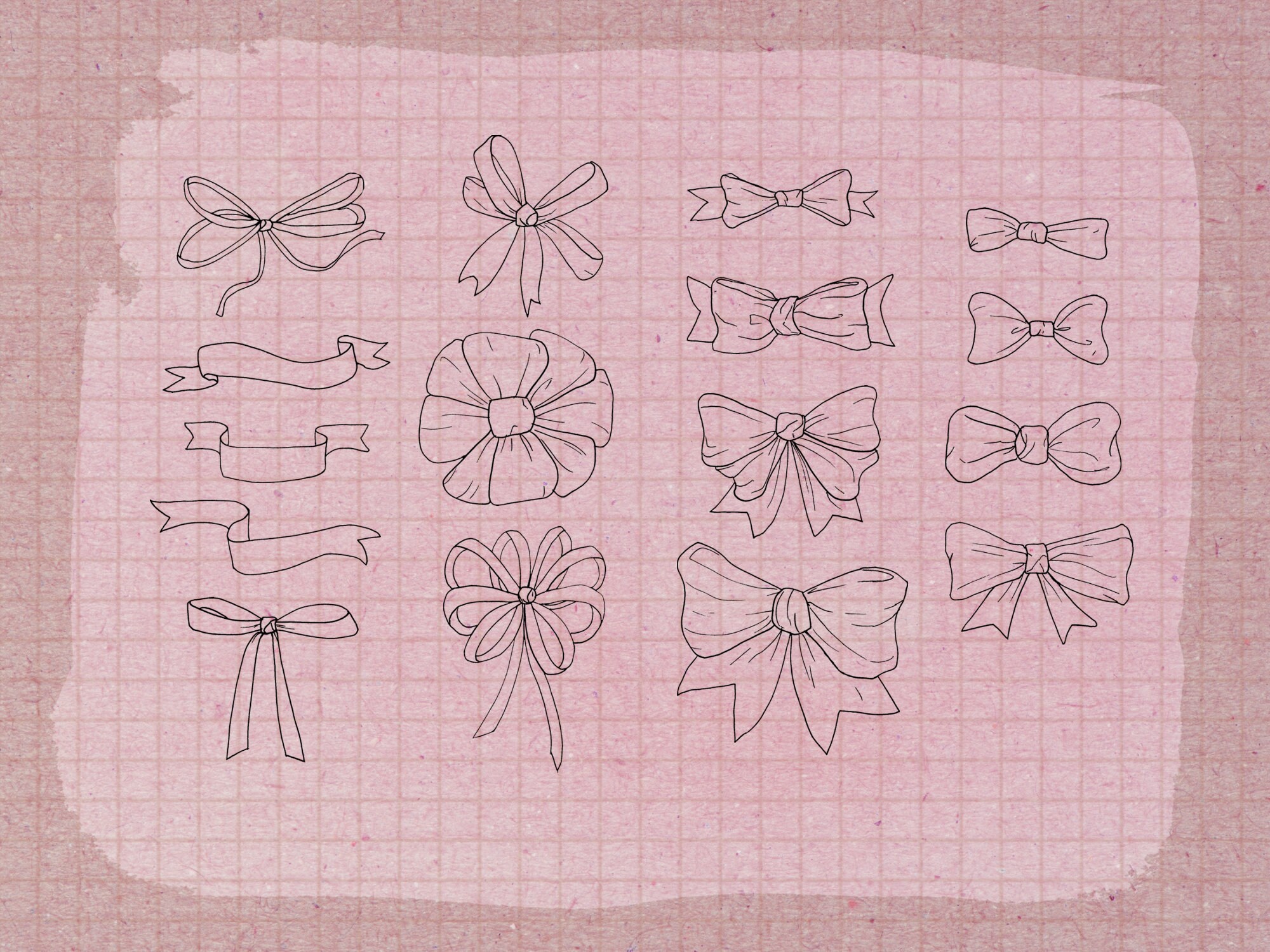 Ribbons and Bows Outlines, PNG Black and White Lineart for Kids Crafts ...