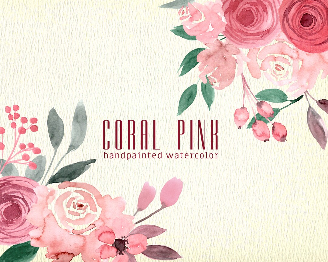 Coral Pink Florals, Transparent Png, Watercolor Clipart, Roses Floral ...