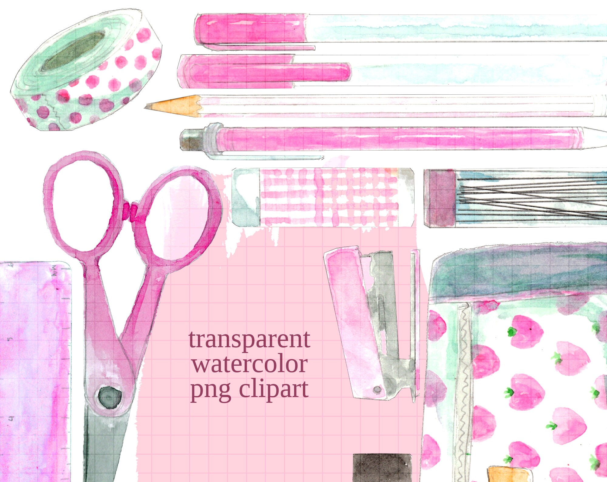 Pink Stationery Clipart, Png Download, Back to School Set, School ...