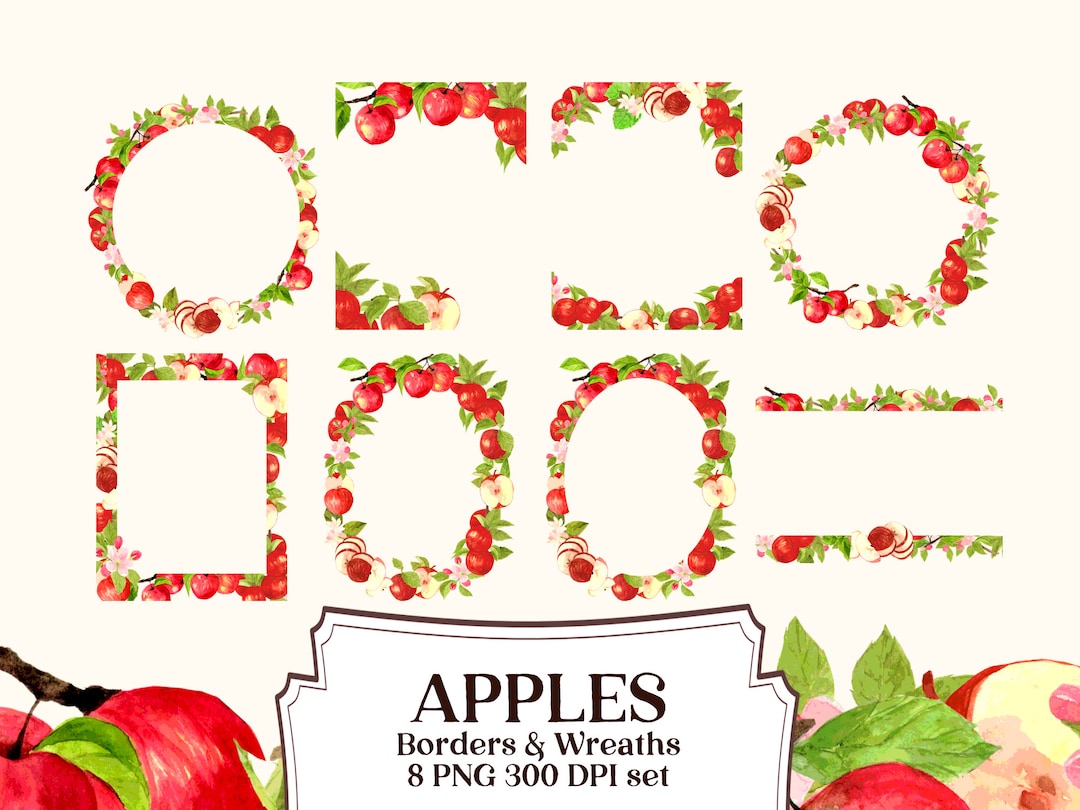 Watercolor Red Apple Frames and Borders PNG Clipart - Etsy