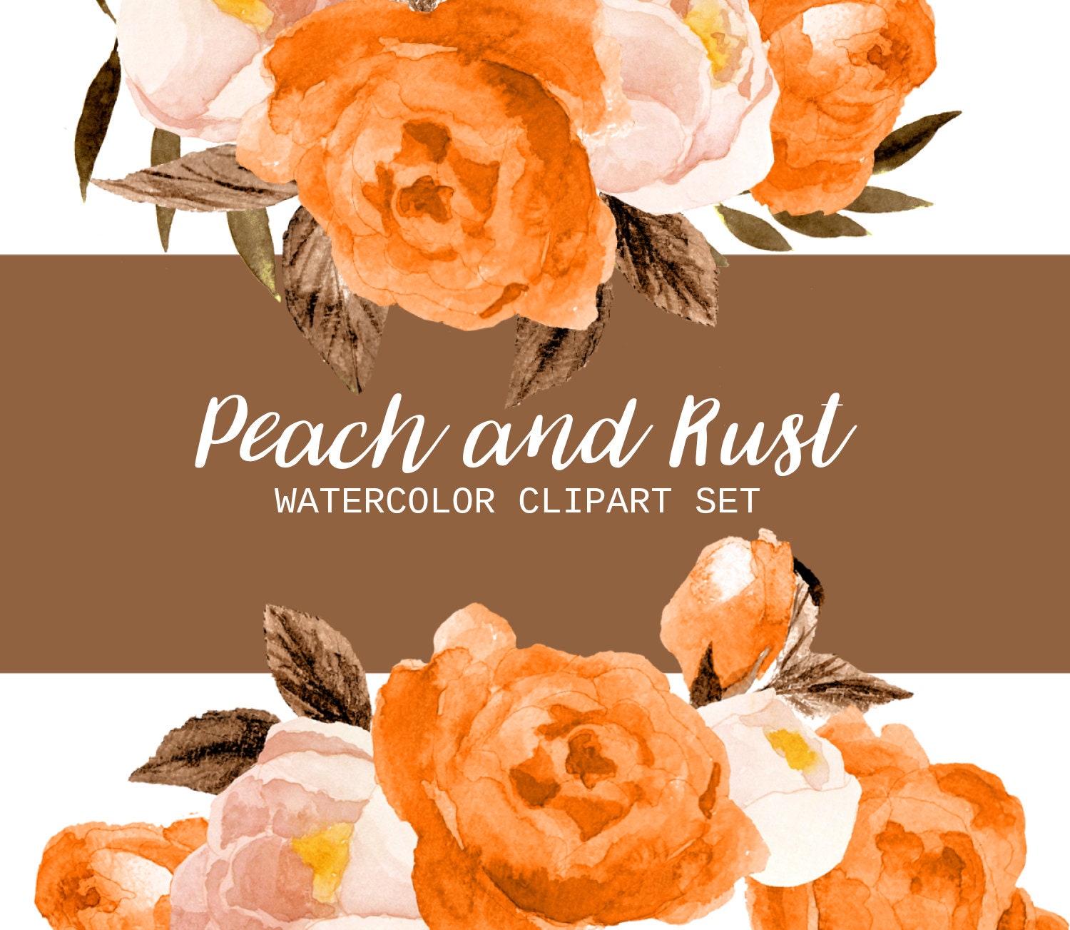 Watercolor Clipart Rust Peach PNG Digital Roses Floral - Etsy