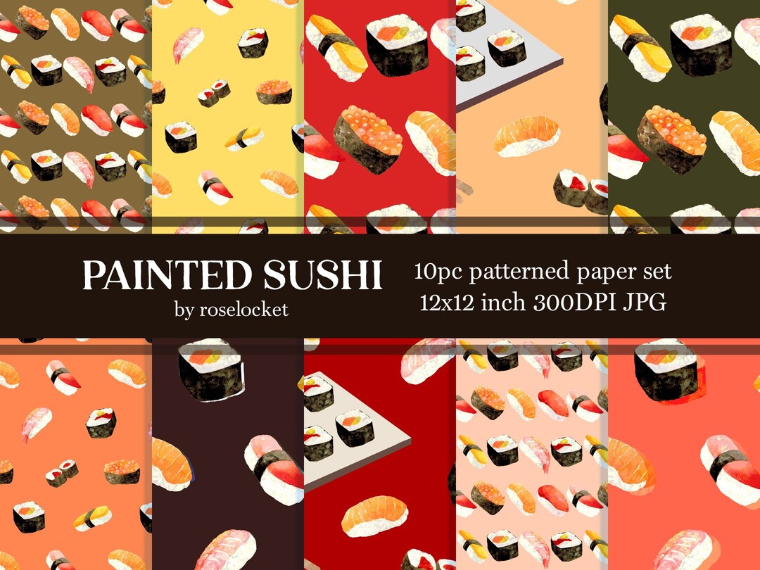 Painted Sushi Digital Paper Set, Sushi Roll Repeating Patterns - Etsy