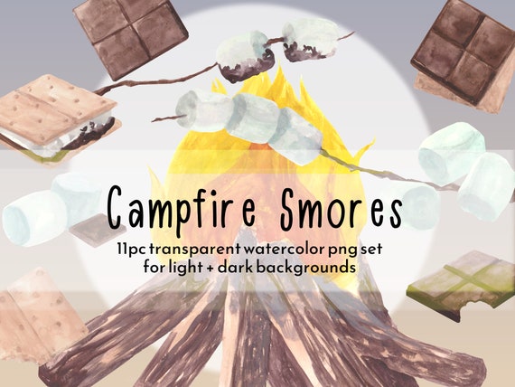 Campfire Smores Watercolor Clipart Camping Illustrations | Etsy