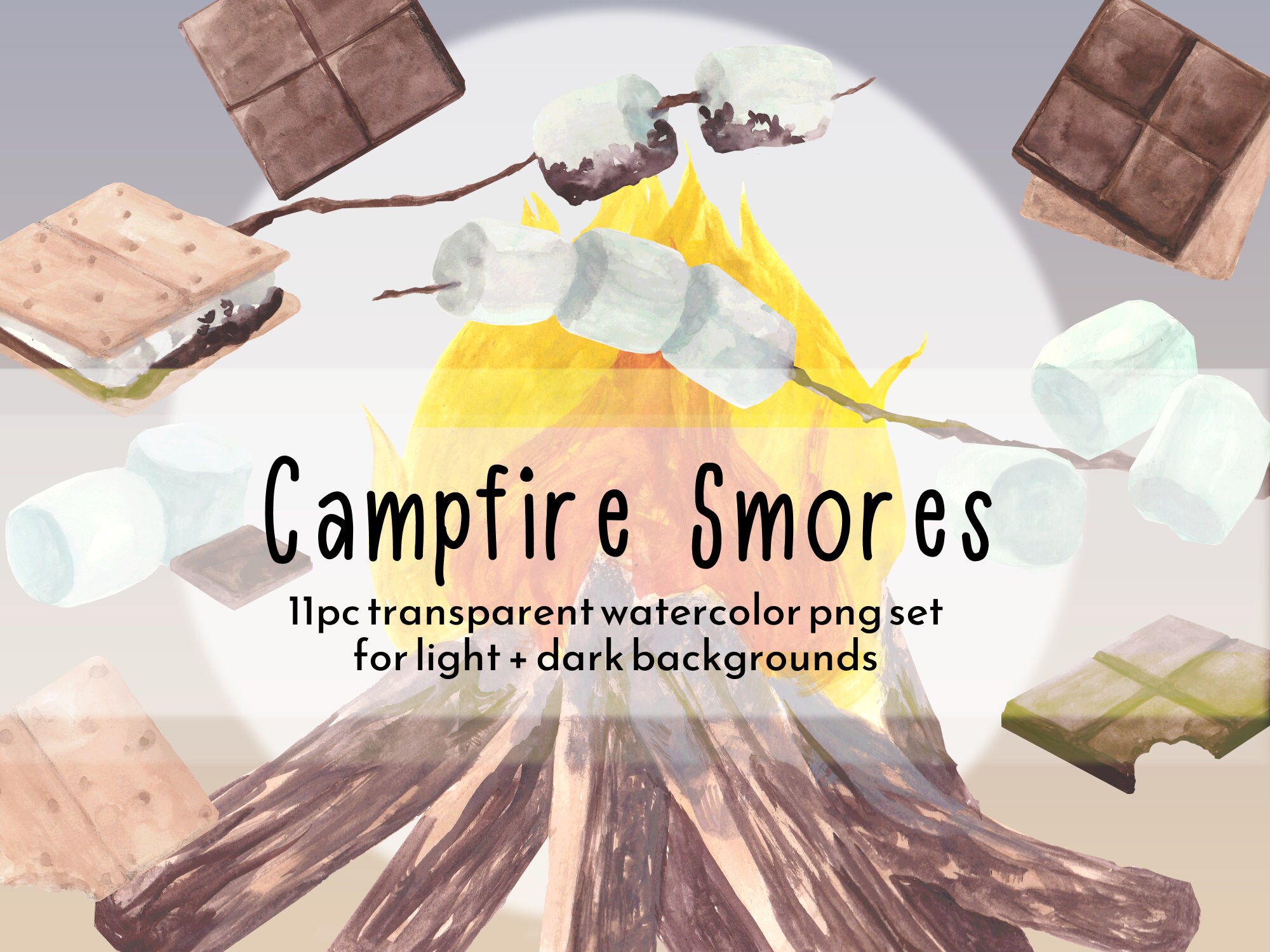 Campfire Smores Watercolor Clipart, Camping Illustrations, Transparent ...