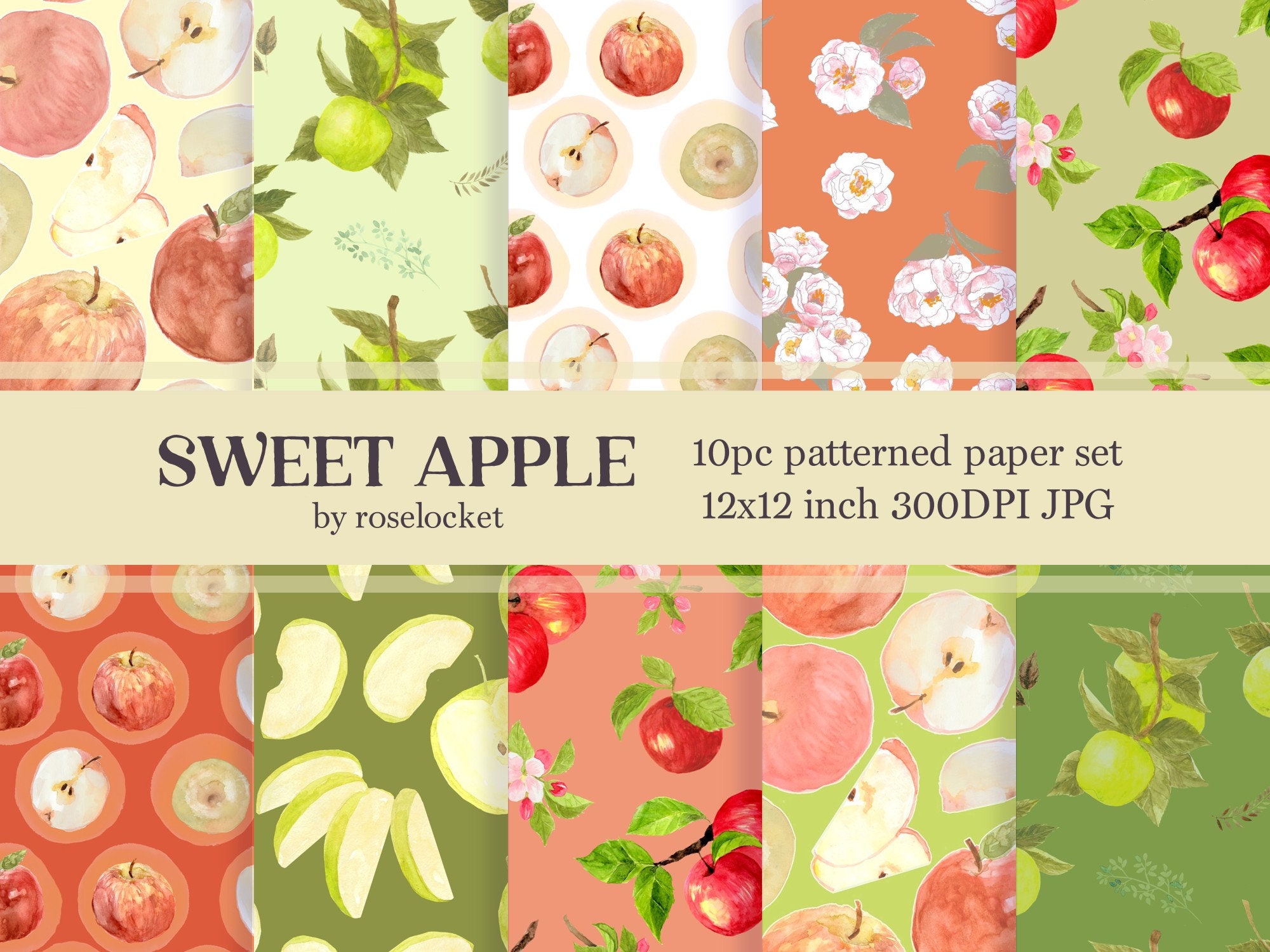 Süßes Apple Digital Paper, Nahtloses Wiederholendes Muster ...