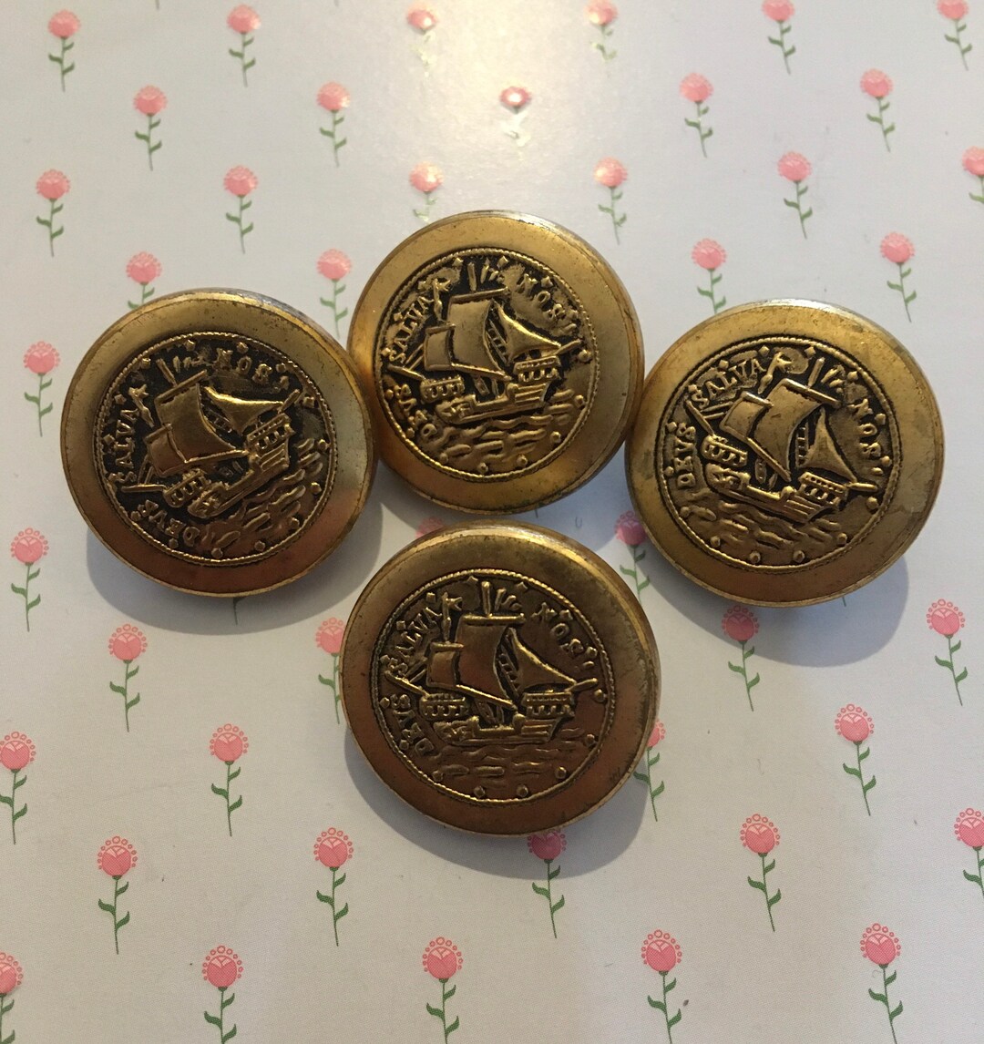 4 X Vintage Gold Toned Ship Buttons. 23mm. - Etsy