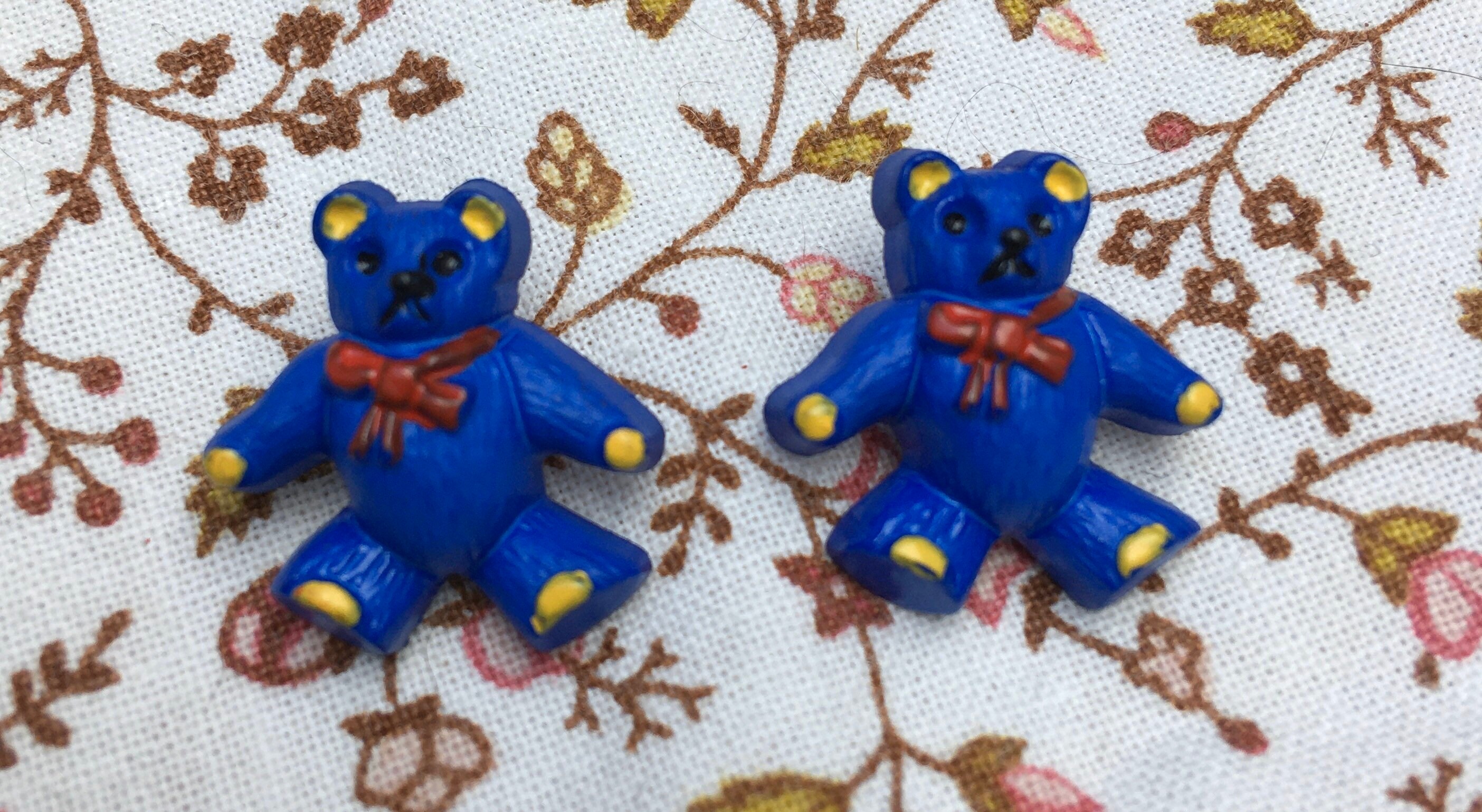 Pair Of Vintage Blue Teddy Bear Buttons 18mm Etsy