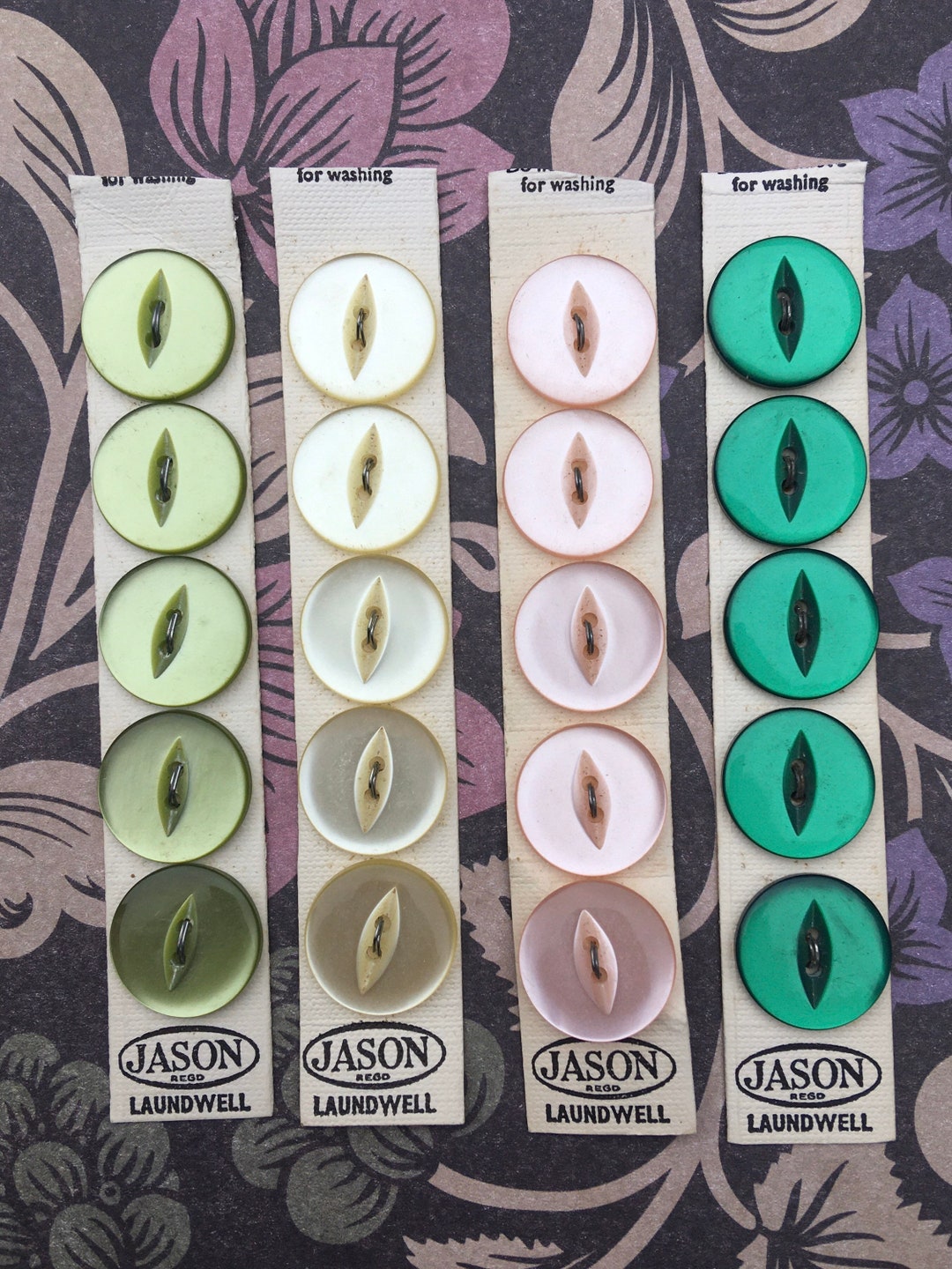 Vintage Strip of Jason Laundwell Fish Eye Buttons. Four Colours. 19mm ...