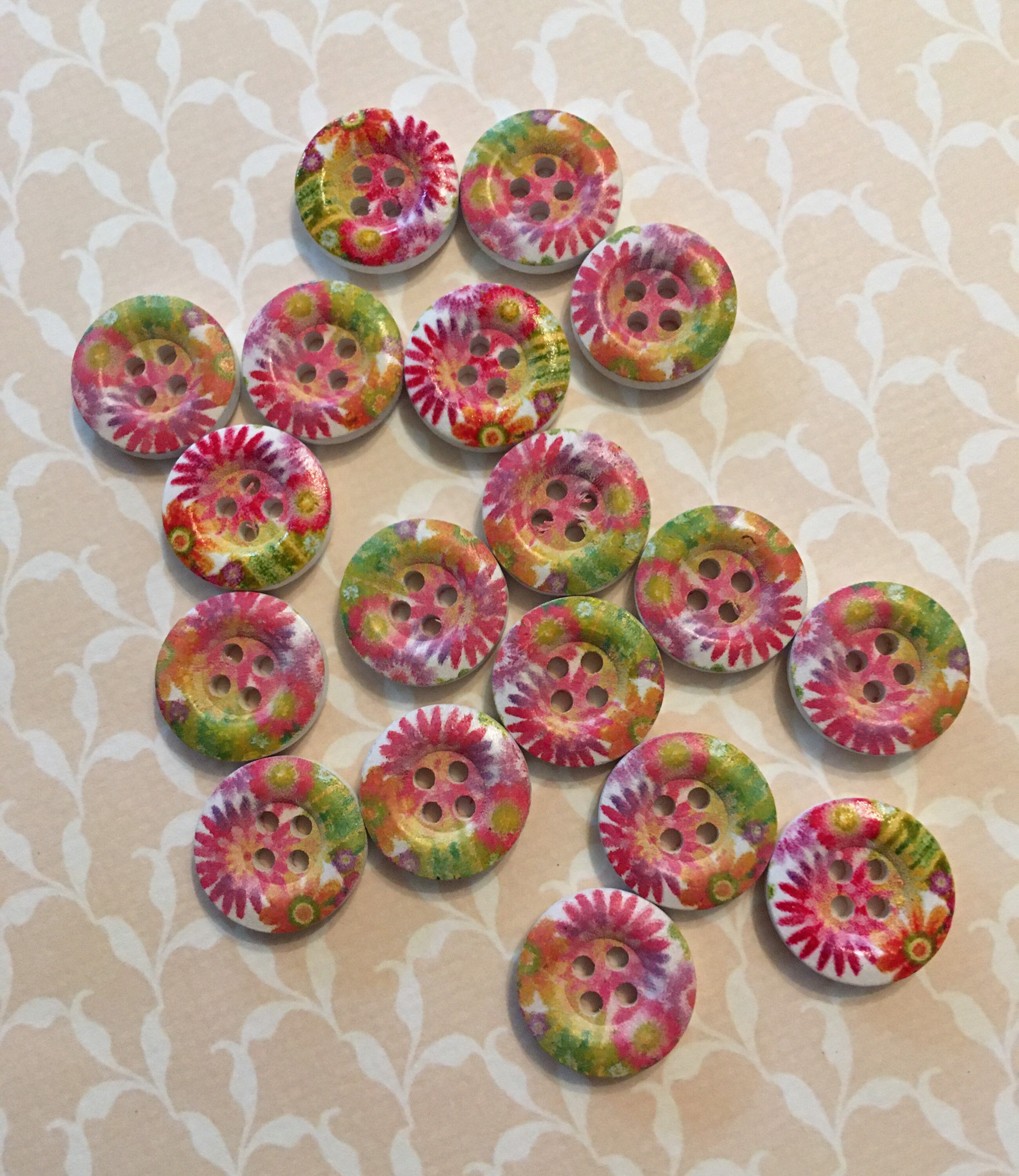 Gorgeous floral multi coloured buttons. 15mm. | Etsy