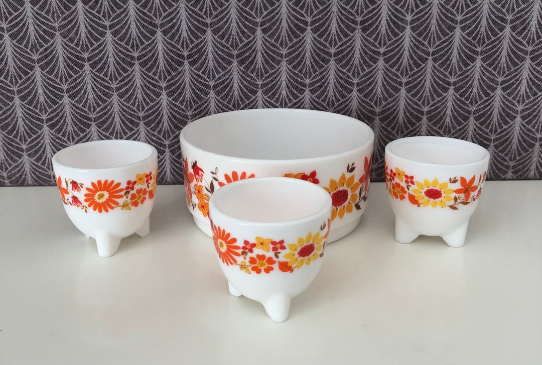 Vintage French Arcopal Egg Cups and Sugar Bowl. - Etsy