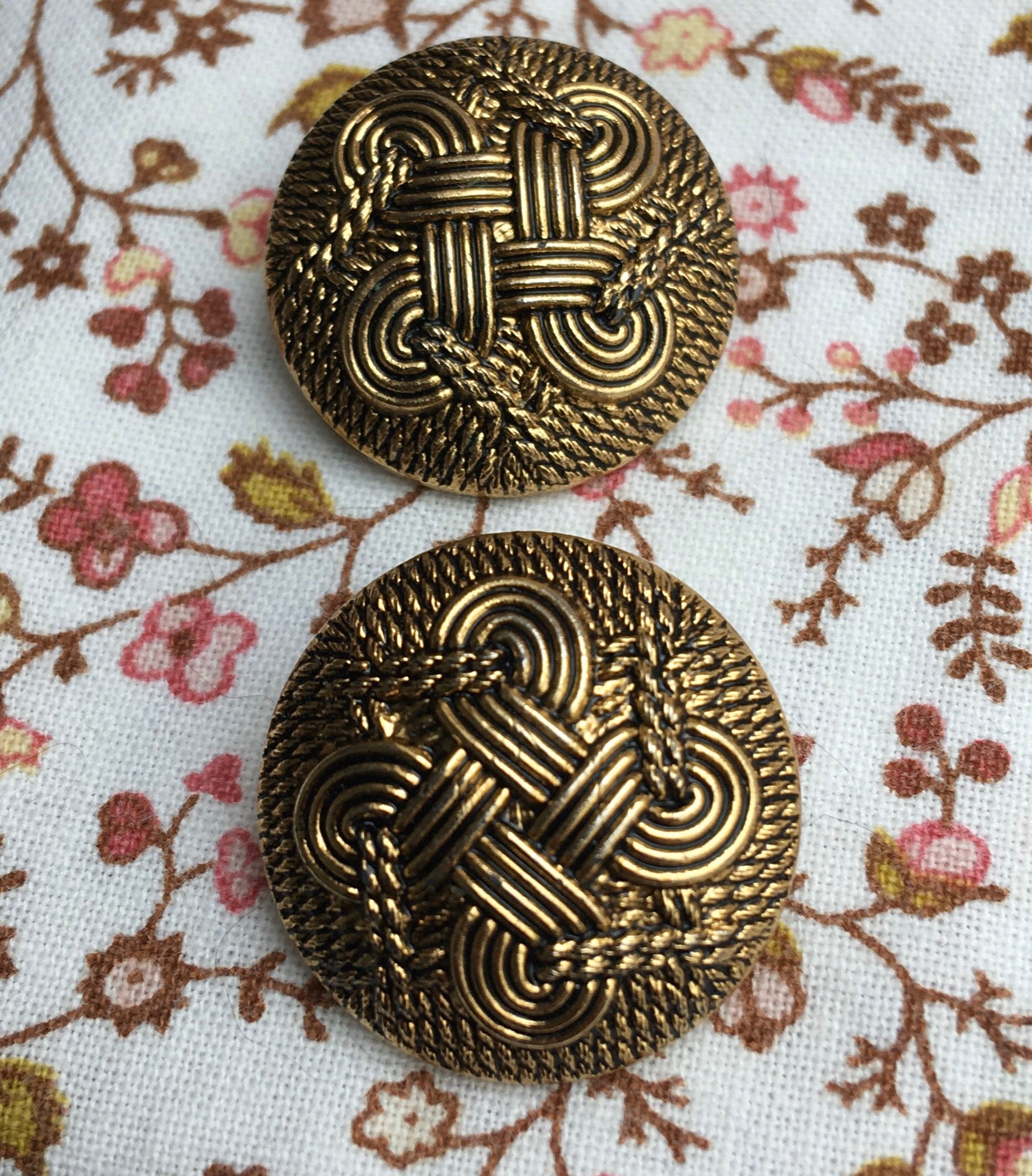 Pair of vintage gold toned metallic look knotted rope buttons. | Etsy