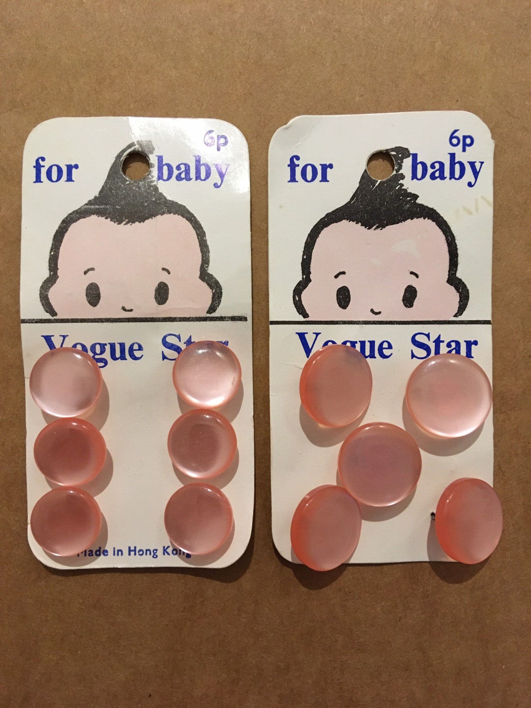 Vintage New Vogue Star Carded Pastel Pink Pearl Effect Baby Buttons ...