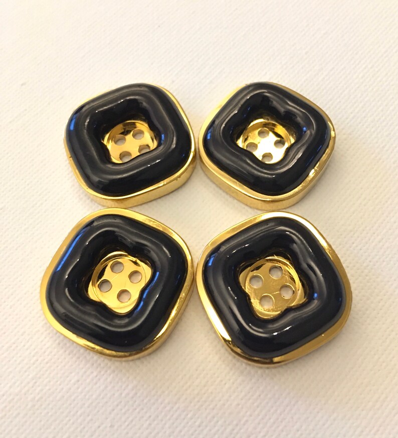 Set of Four Vintage Style Square Gold and Black Toned Plastic Buttons ...