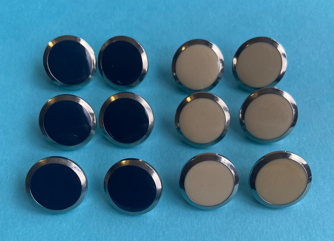 6 X Vintage Silver Toned Buttons in Cream or Navy. 16mm. - Etsy