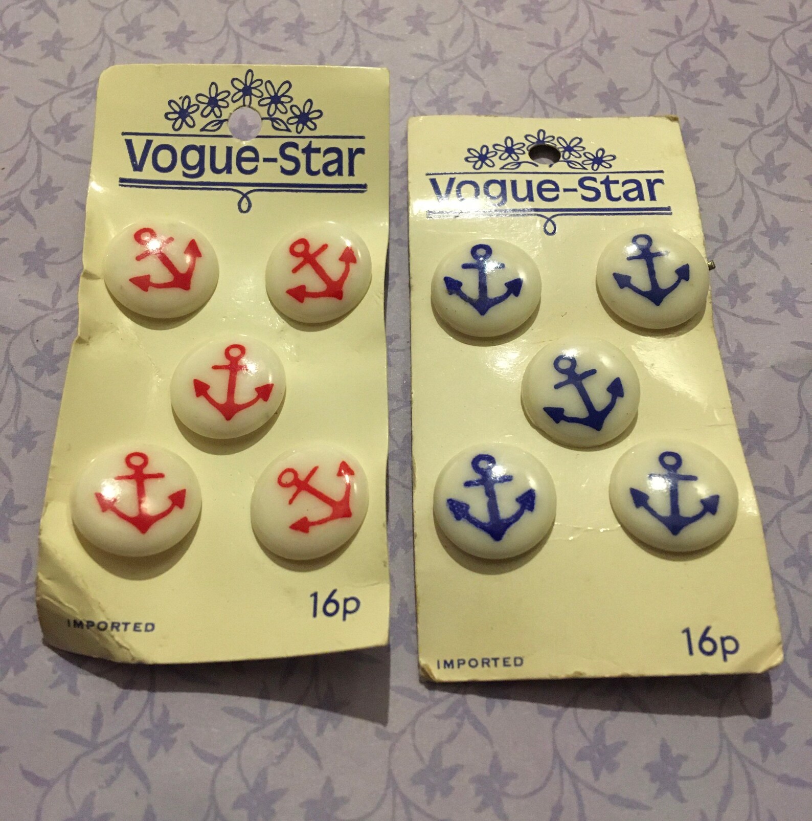 5 X Vintage Vogue Star Coloured Anchor Buttons. 15mm. - Etsy