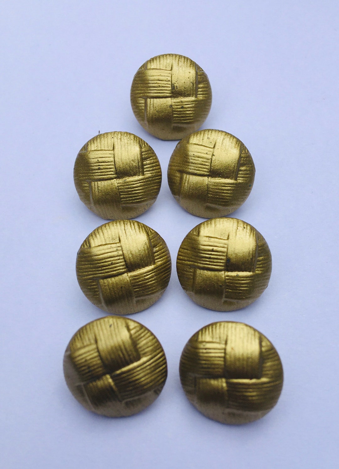 Set of Seven Gold Toned Metal Vintage Weave Buttons. 15mm. - Etsy