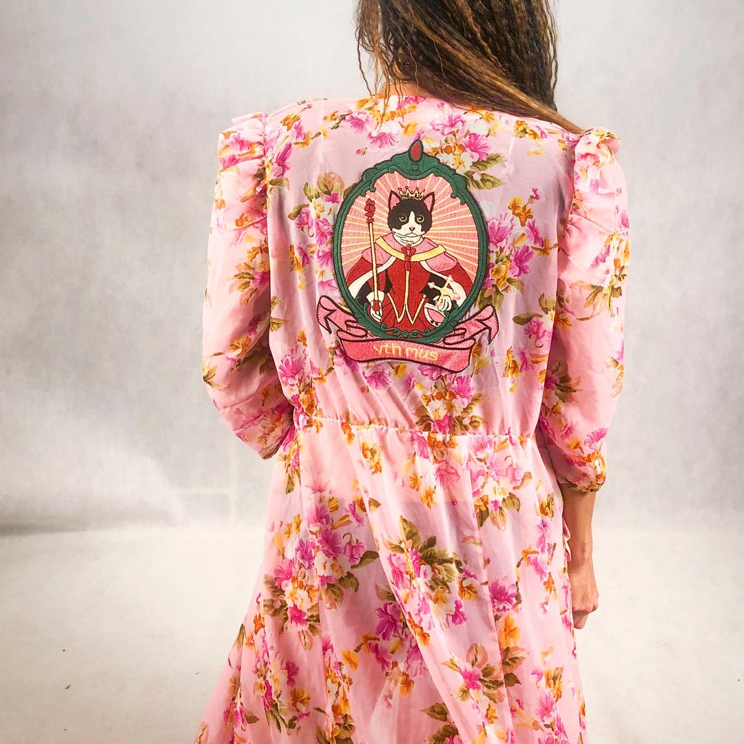 Kimono Robe, Royal Kitten Embroidery Vintage Robe Up-cycling, Festival ...