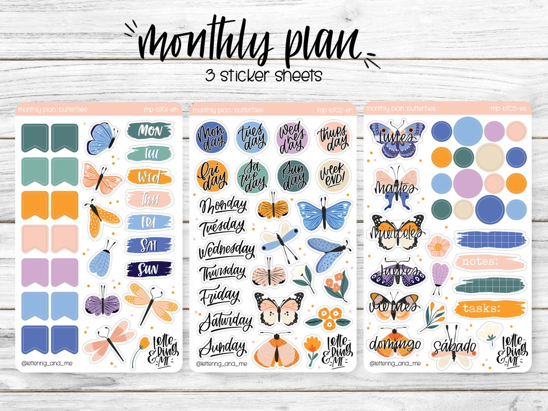 Bullet Journal Sticker Set Butterflies Get Organized Monthly Planner ...