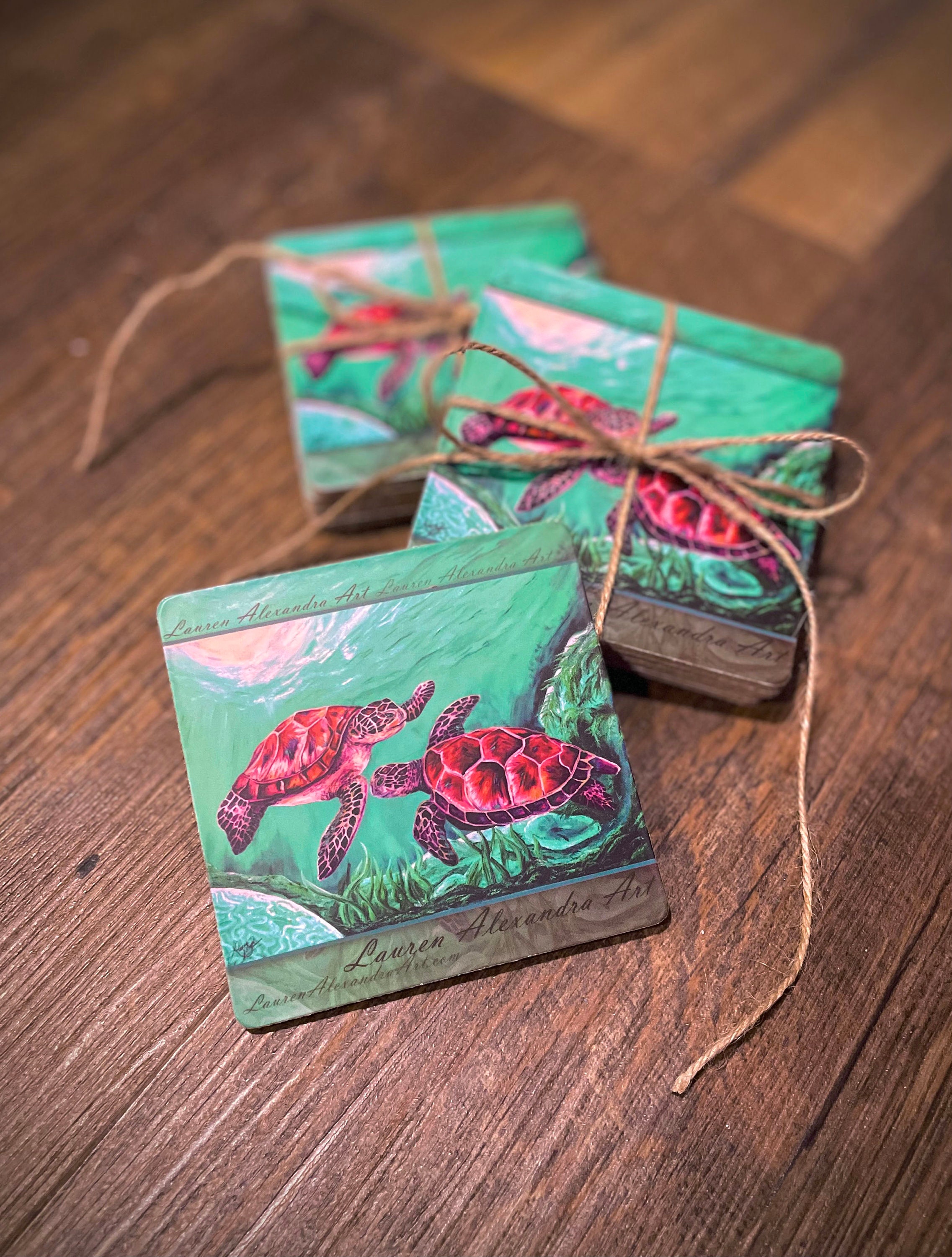 Sea Turtles Coasters Set of 4, Ocean Tropical Beach Decor, Caribbean ...