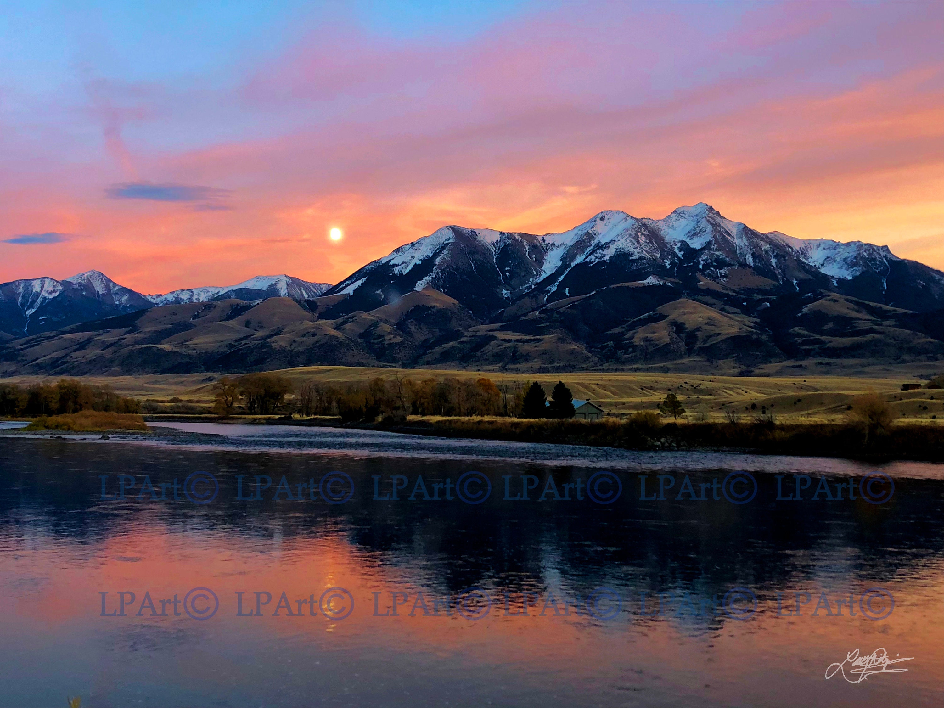 Mountain Moon Sunset, Montana Nature Landscape, Scenery, Photograph ...