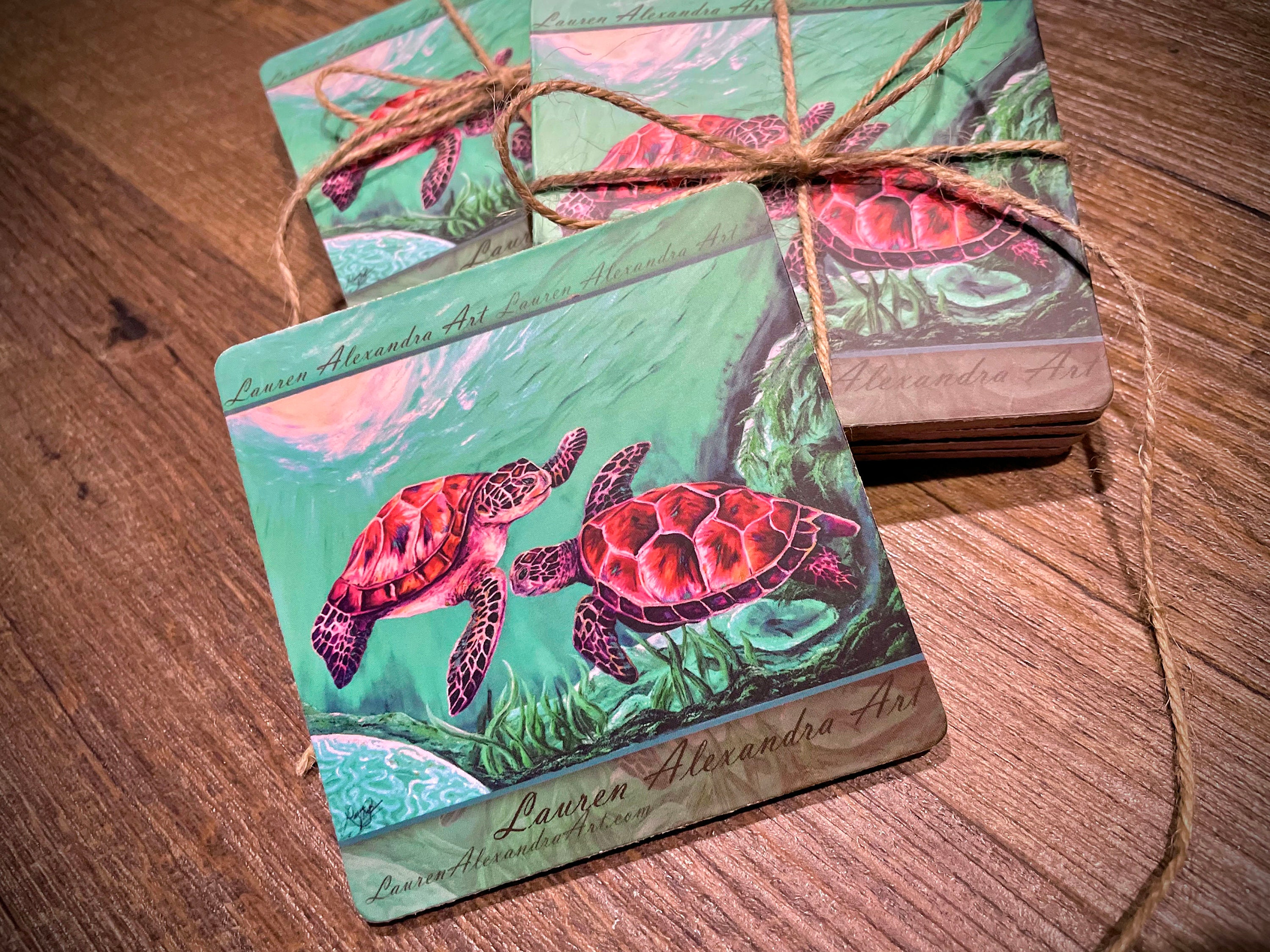 Sea Turtles Coasters Set of 4, Ocean Tropical Beach Decor, Caribbean ...