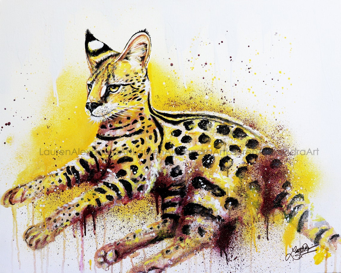 African Serval Cat Painting Artwork Wall Decor, Jungle, Big Cats ...