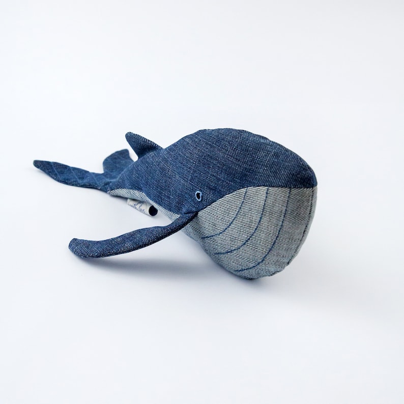 Denim Whale Stuff Animal Fabric Soft Whale Plushie Ocean - Etsy