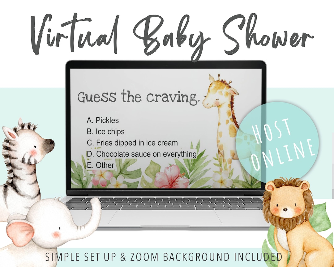 Virtual Baby Shower Game. Zoom Background and Invitation Templates ...