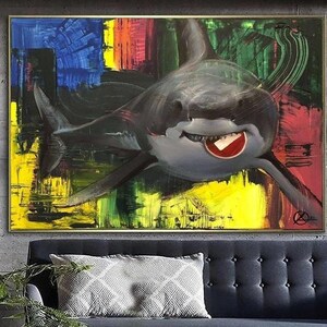 Abstract Shark Painting Canvas Large Oil Painting Original Canvas Great ...