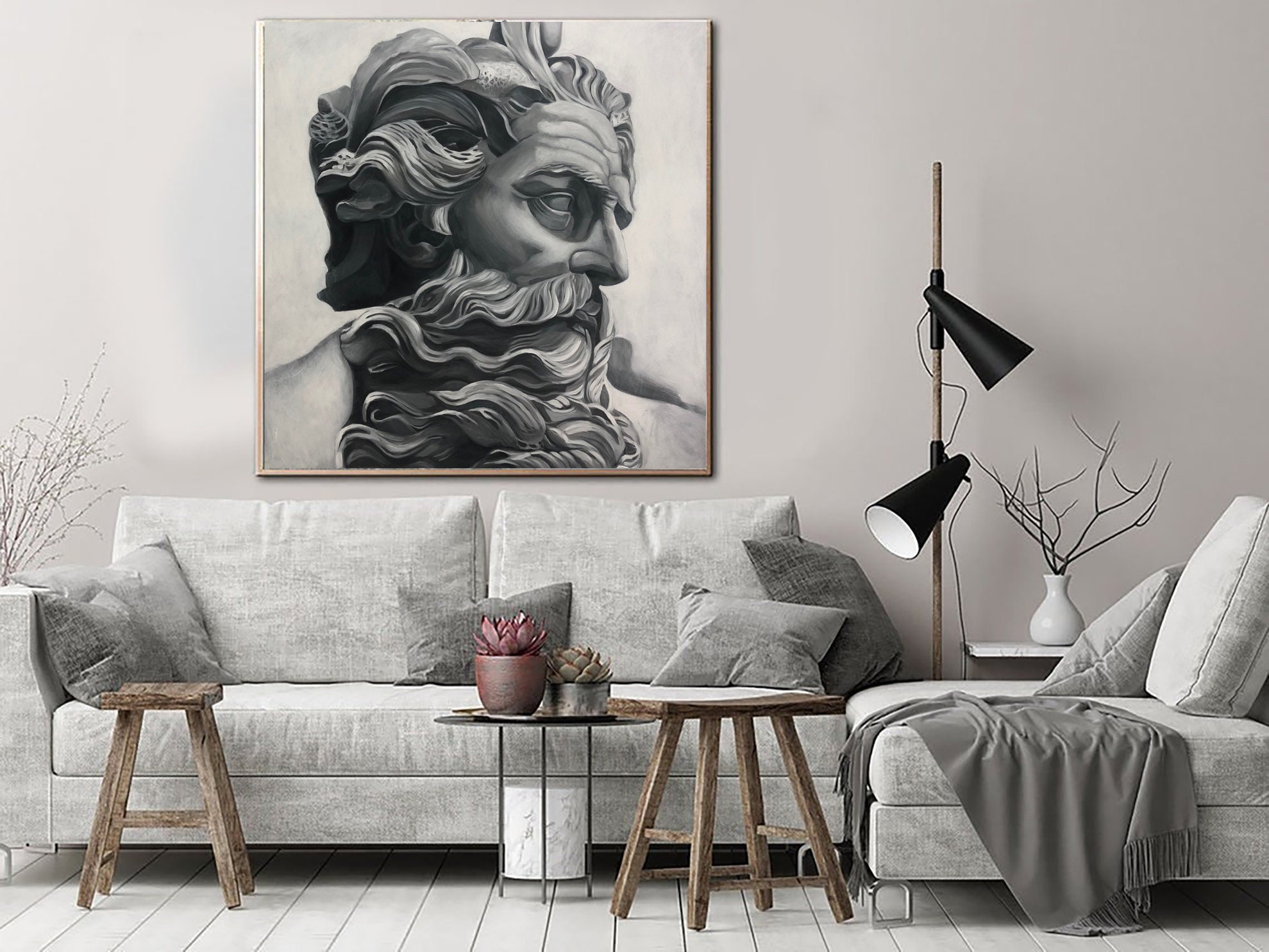 Extra Large Abstract Zeus Portrait Oil Painting Gray Painting | Etsy