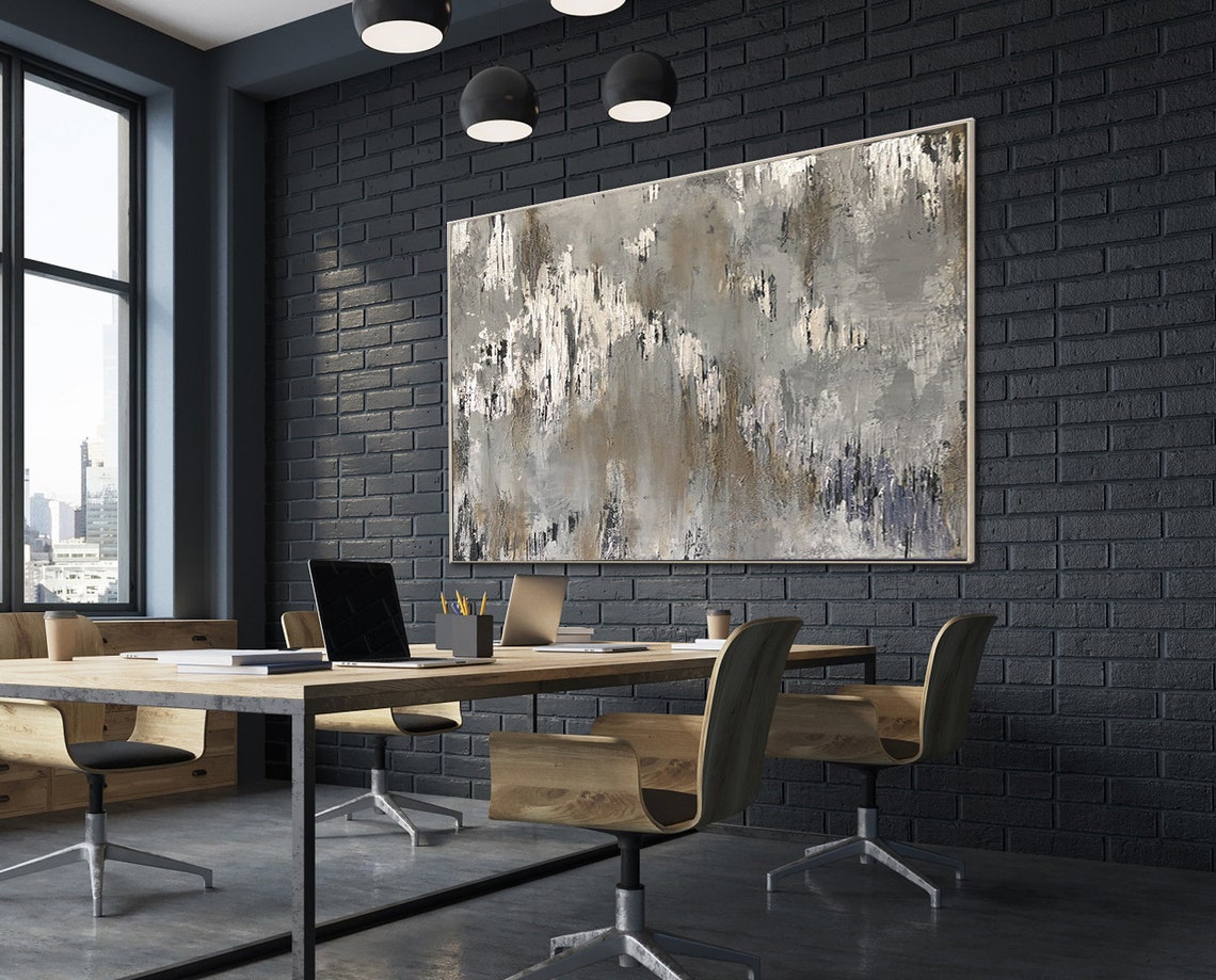 Silver Leaf Wall Art Abstract Painting Canvas Contemporary Art - Etsy