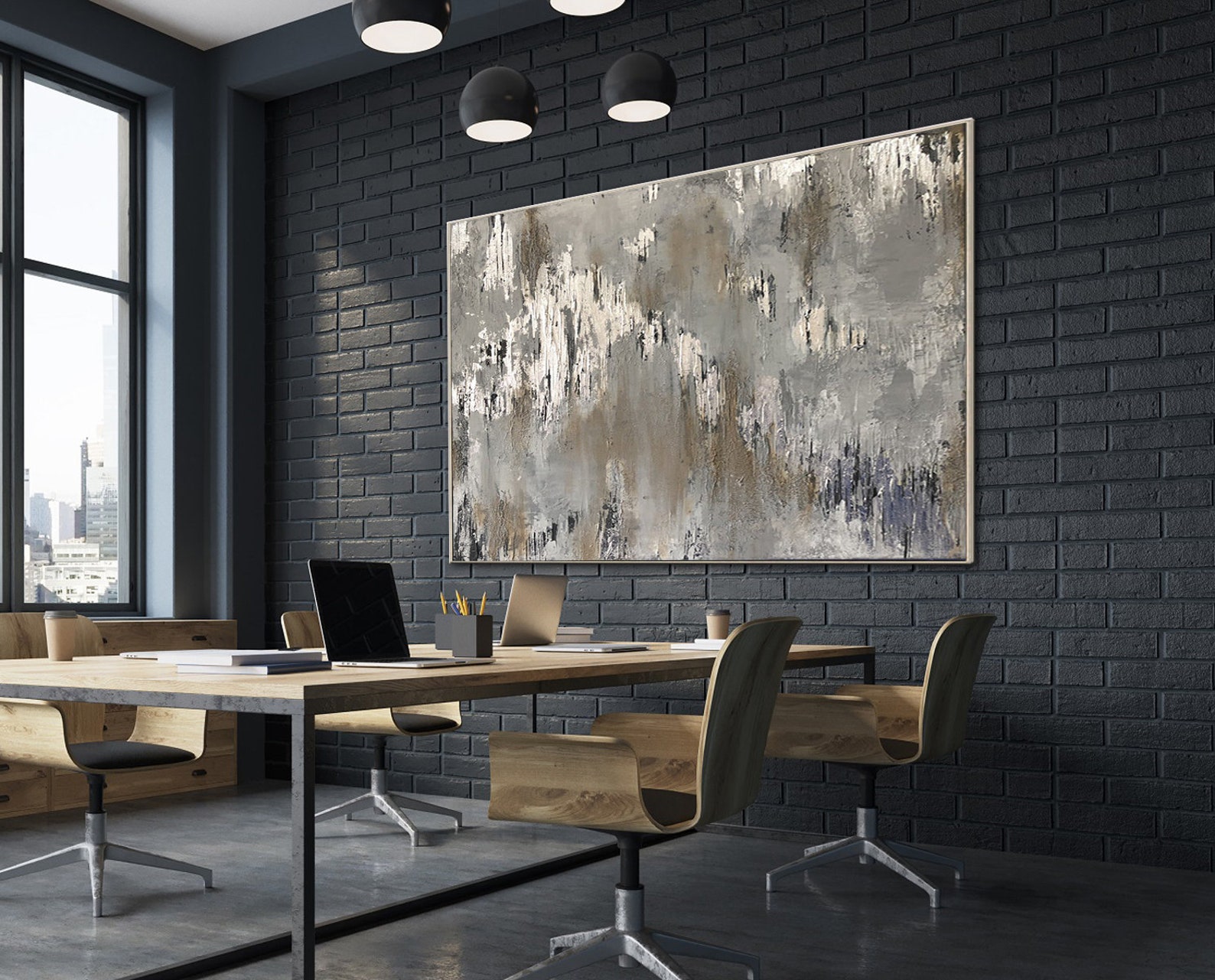 Silver Leaf Wall Art Abstract Painting Canvas Contemporary Art - Etsy