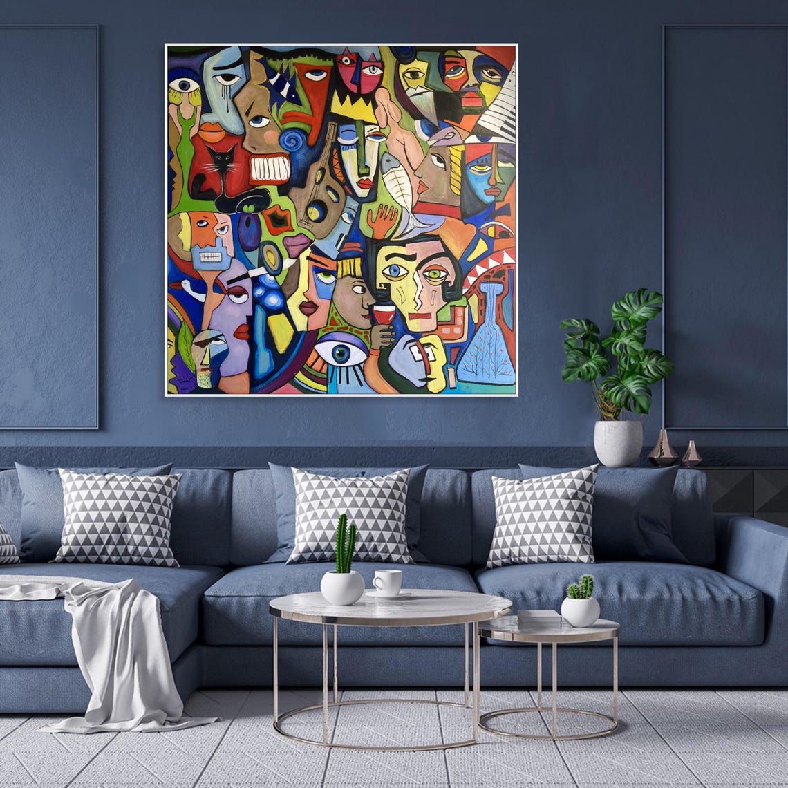 Colorful Cubist Abstract Faces Painting – Modern Wall Art - Etsy