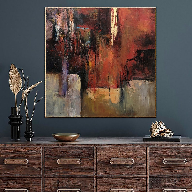 Red Abstract Oil Painting Wall Art Orange Colorful Artwork | Etsy