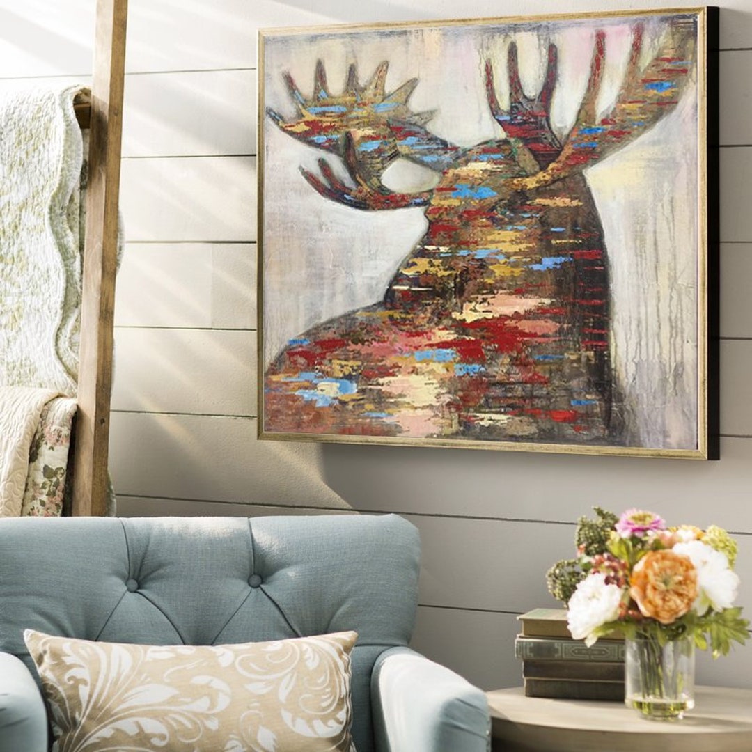 Large Abstract Moose Painting on Canvas Animal Wall Art - Etsy