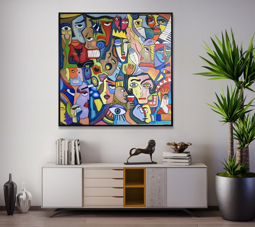 Colorful Cubist Abstract Faces Painting – Modern Wall Art - Etsy